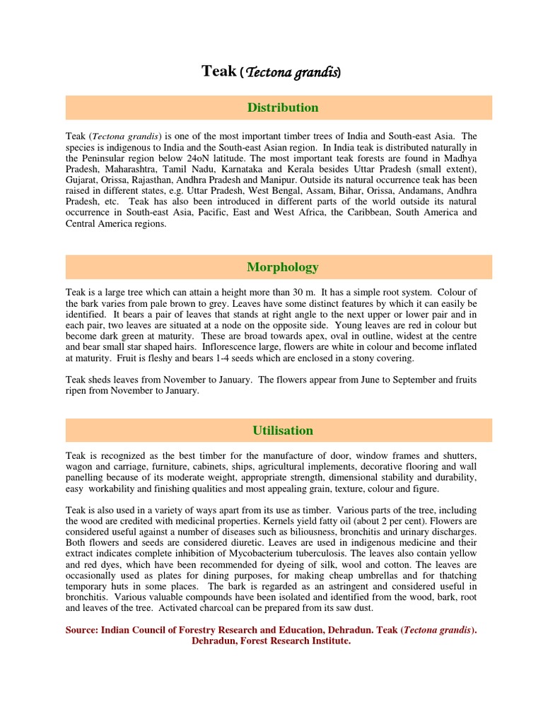 Tectona Grandis: Distribution | PDF | Trees | Botany
