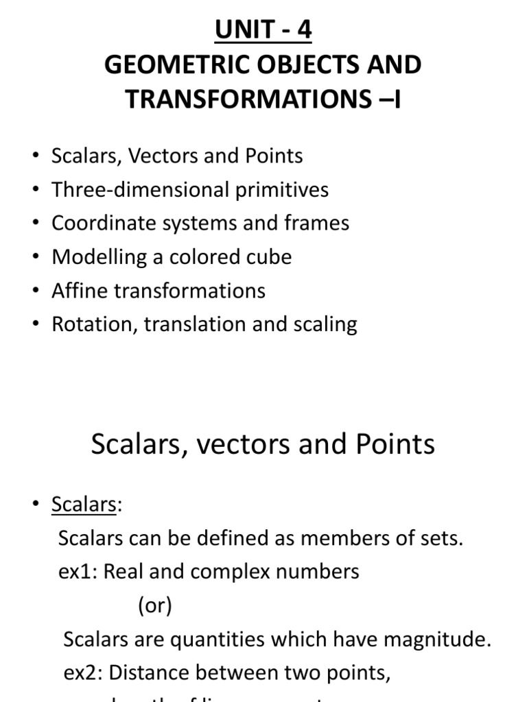Geometric Objects and Transformations - I | PDF | Vertex (Geometry) | Euclidean Vector
