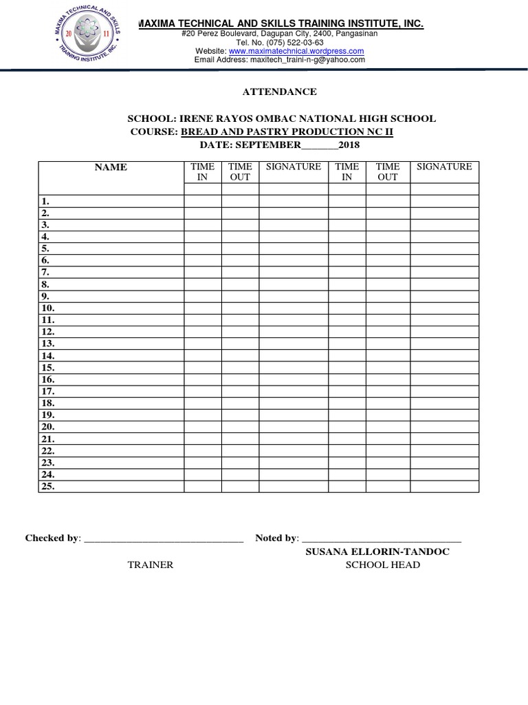 Maxima Technical and Skills Training Institute, Inc.: Time IN Time OUT ...