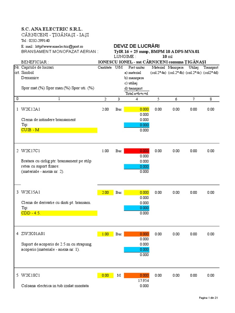 Deviz Instalatie Interioara | PDF