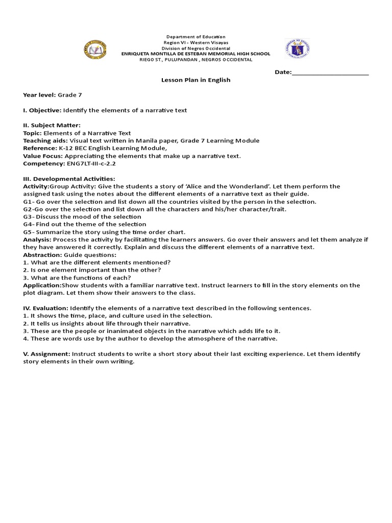 Language Features of Narrative Text | PDF | Narrative | Lesson Plan