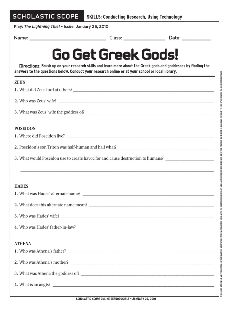 Greek Gods SCOPE | PDF | Athena | Hades