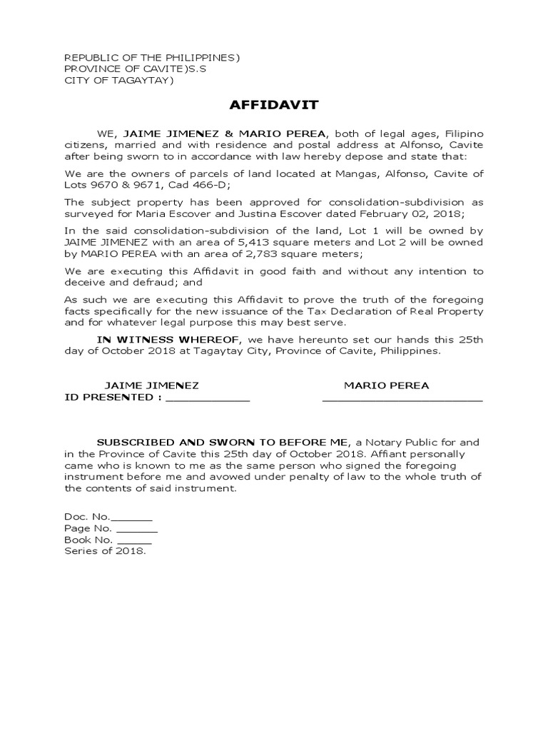 Affidavit: IN WITNESS WHEREOF, We Have Hereunto Set Our Hands This 25th ...
