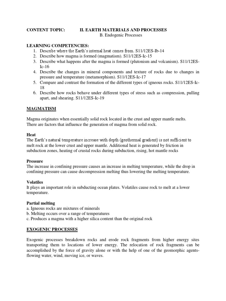 III. Earth Materials and Processes (Endogenic Processes) | PDF | Magma ...