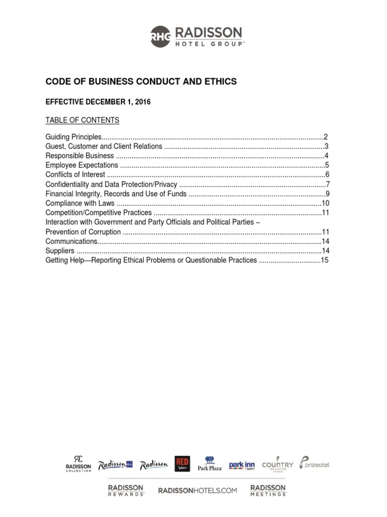 Radisson Hotels Code of Ethics | PDF | Insider Trading | Confidentiality