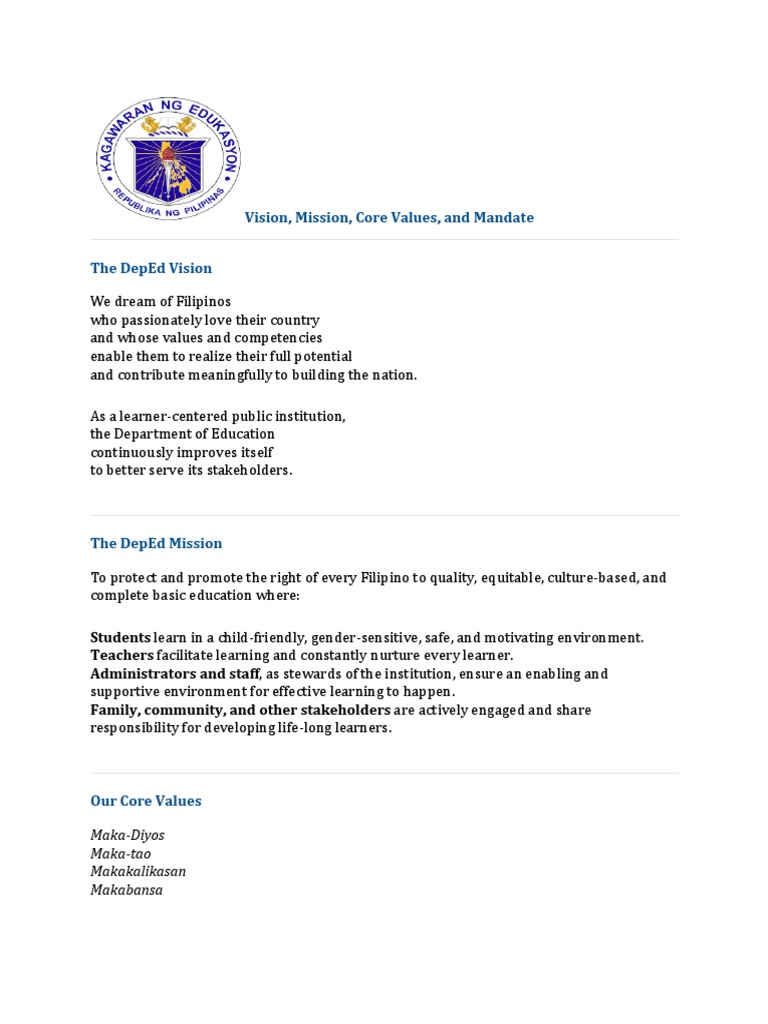 Deped Vmgo | PDF | Educational Assessment | Kindergarten