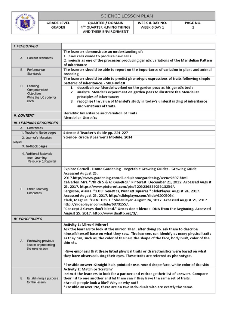 Grade Level Quarter / Domain Week & Day No. Page No. 1: Science Lesson ... Grade Level Quarter / Domain Week & Day No. Page No. 1: Science Lesson ...