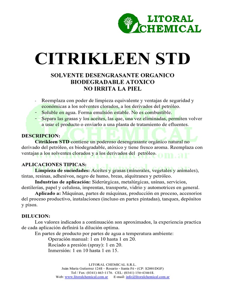 Desengrasante Citrikleen STD Biodegradable | PDF | Petróleo | Solvente