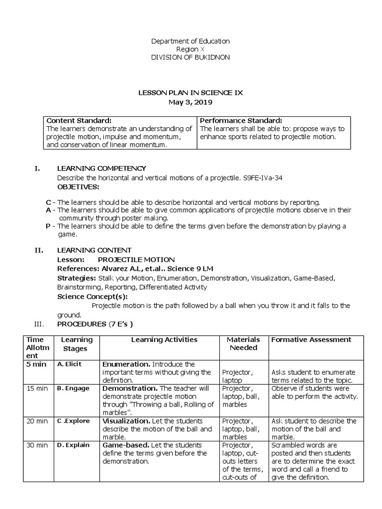 Enhancing Sports Through Projectile Motion: A Lesson Plan Exploring the ...