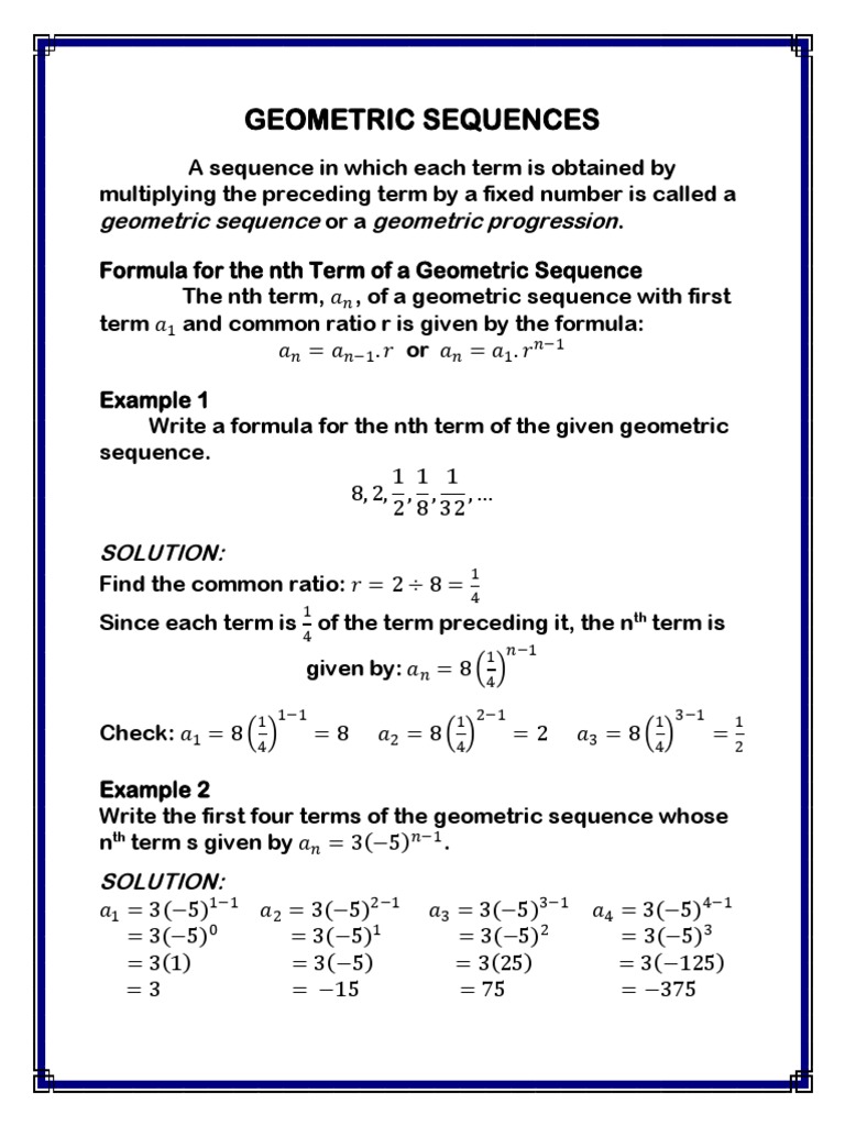 Geometric Sequences: Geometric Sequence Geometric Progression | PDF ...