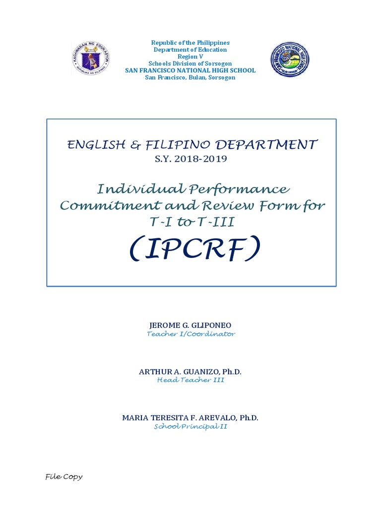 Philippines Dept of Education Region V School IPCRF Form | PDF