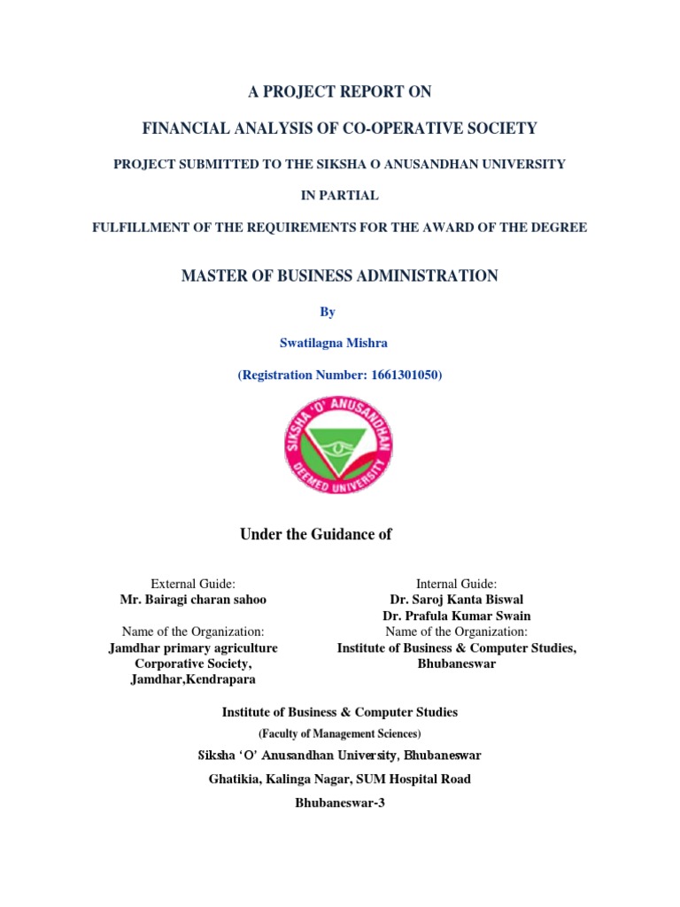 A Project Report On Financial Analysis of Co-Operative Society | PDF ...