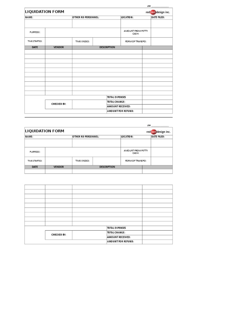 Liquidation Form: Name: Other RD Personnel: Location: Date Filed | PDF ...