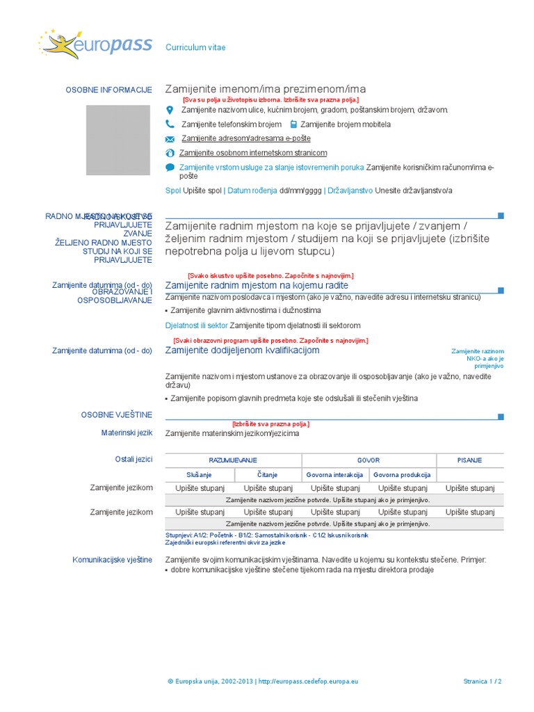 3 Europass Obrazac Za Životopis | PDF