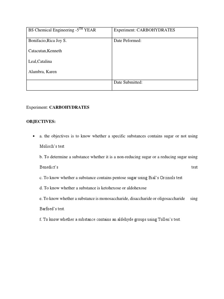 Analyzing Carbohydrates via Tests | PDF | Carbohydrates | Carbohydrate ...