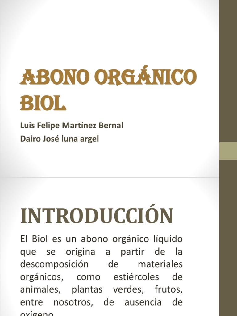 Abono Orgánico Biol Diapositivas | PDF | Fertilizante | Plantas