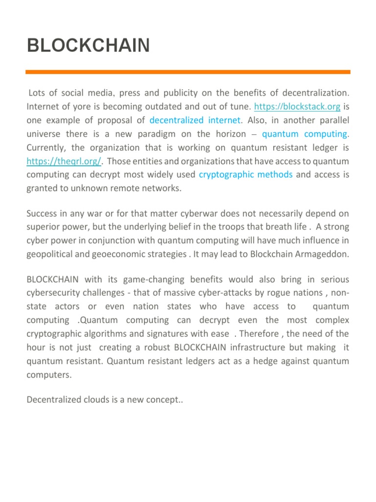 Blockchain: Decentralized Internet Quantum Computing | PDF