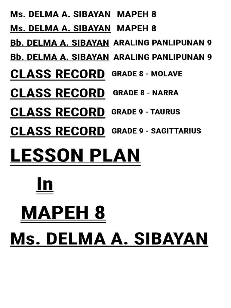 Class Record Class Record Class Record Class Record: Lesson Plan in ...