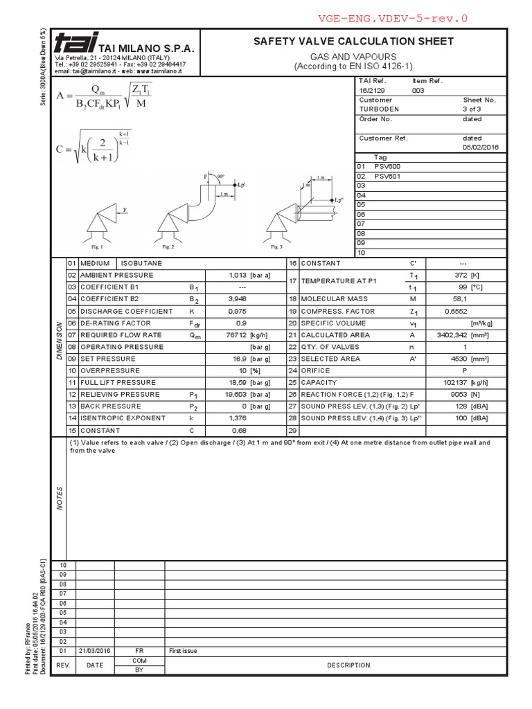 Safety Valve Calculation Sheet for Medium IsoButane Operating at High ...