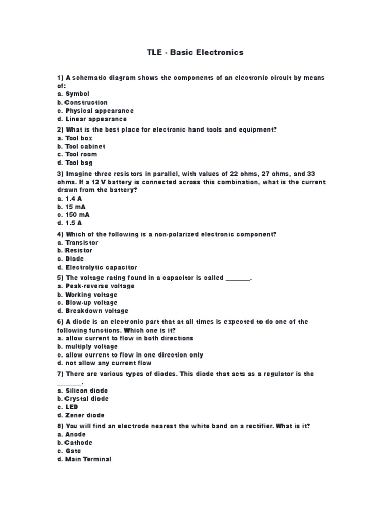 Tle Exam - Basic Electronics | PDF | Rectifier | Series And Parallel Circuits