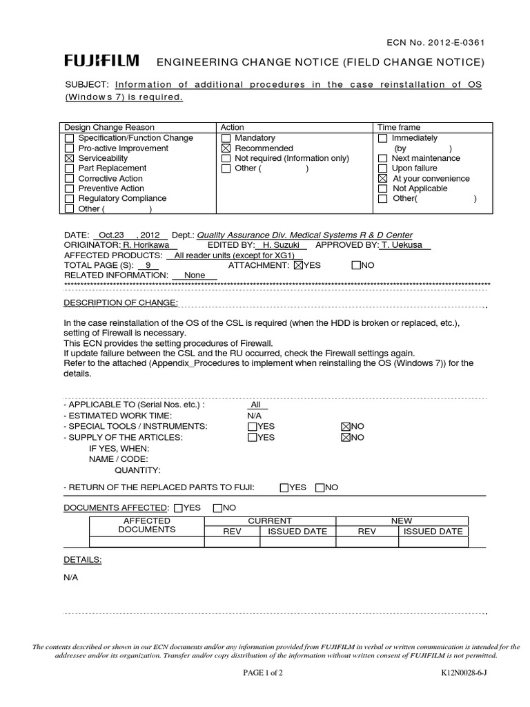 Engineering Change Notice (Field Change Notice) : ECN No. 2012-E-0361 ...