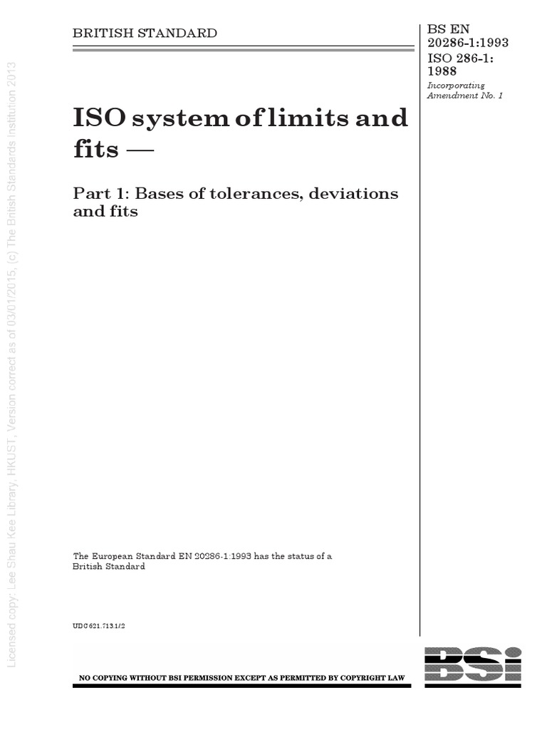 (BS en 20286-1 - 1993) - IsO System of Limits and Fits. ISO System of ...
