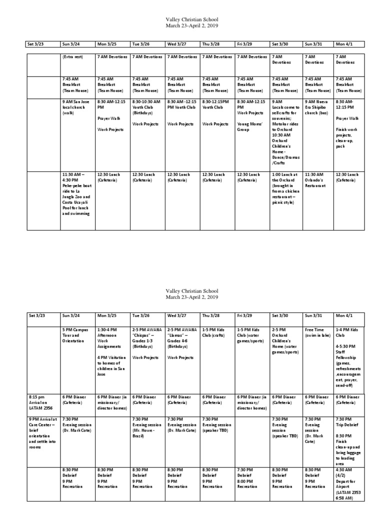 VCS 2019 Schedule | PDF | Meal | Food And Drink