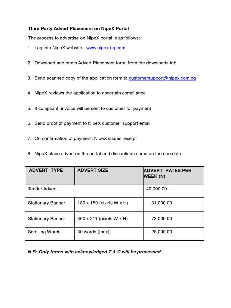 NipeX Portal Advert Placement Guide | PDF | Finance & Money Management