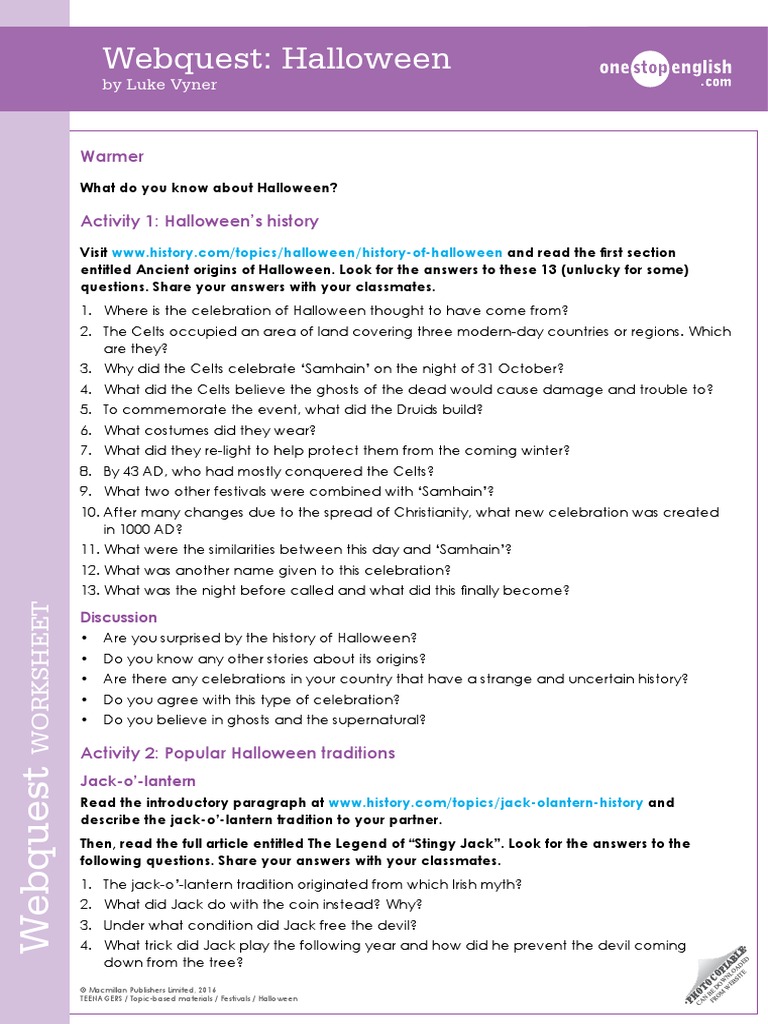 Halloween Webquest Worksheet | PDF | Halloween | Trick Or Treating