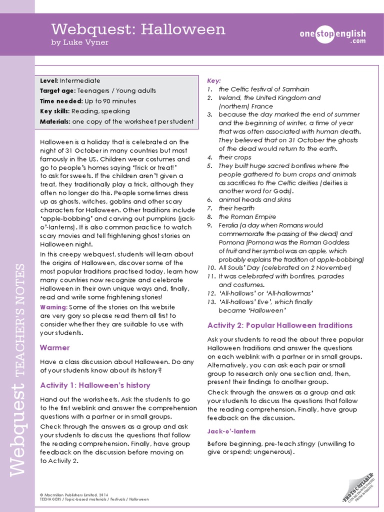 Halloween Webquest Teachers Notes | PDF | Trick Or Treating | Halloween
