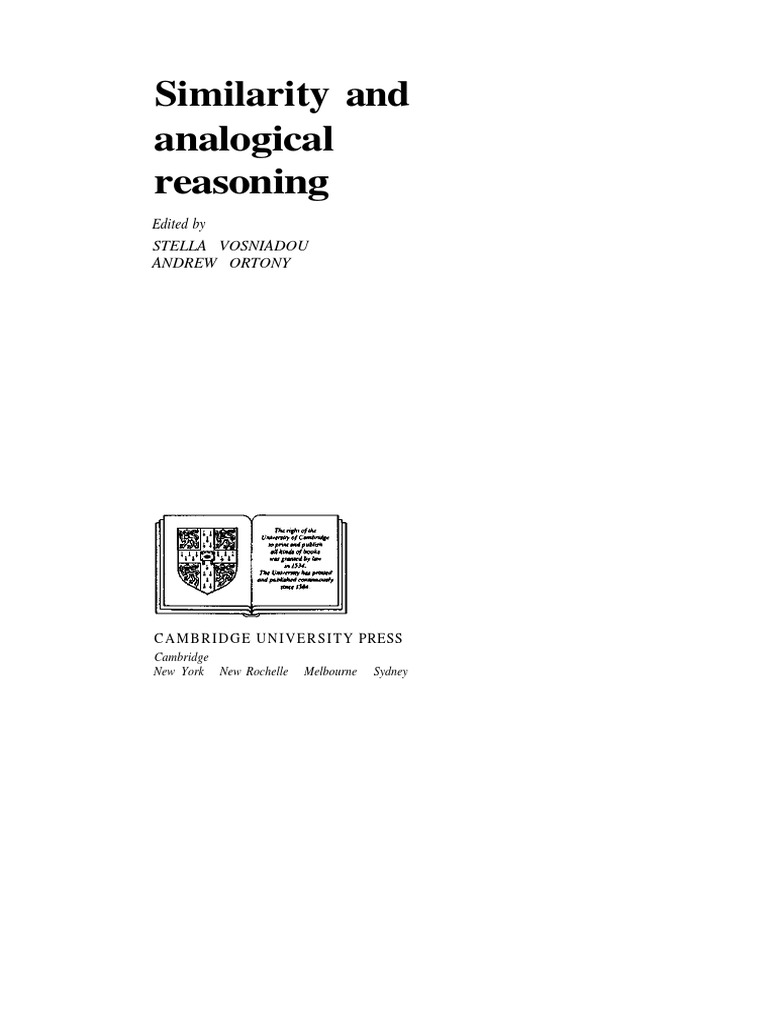 Similarity and Analogical Reasoning: Edited by Stella Vosniadou Andrew Ortony | PDF | Analogy ...