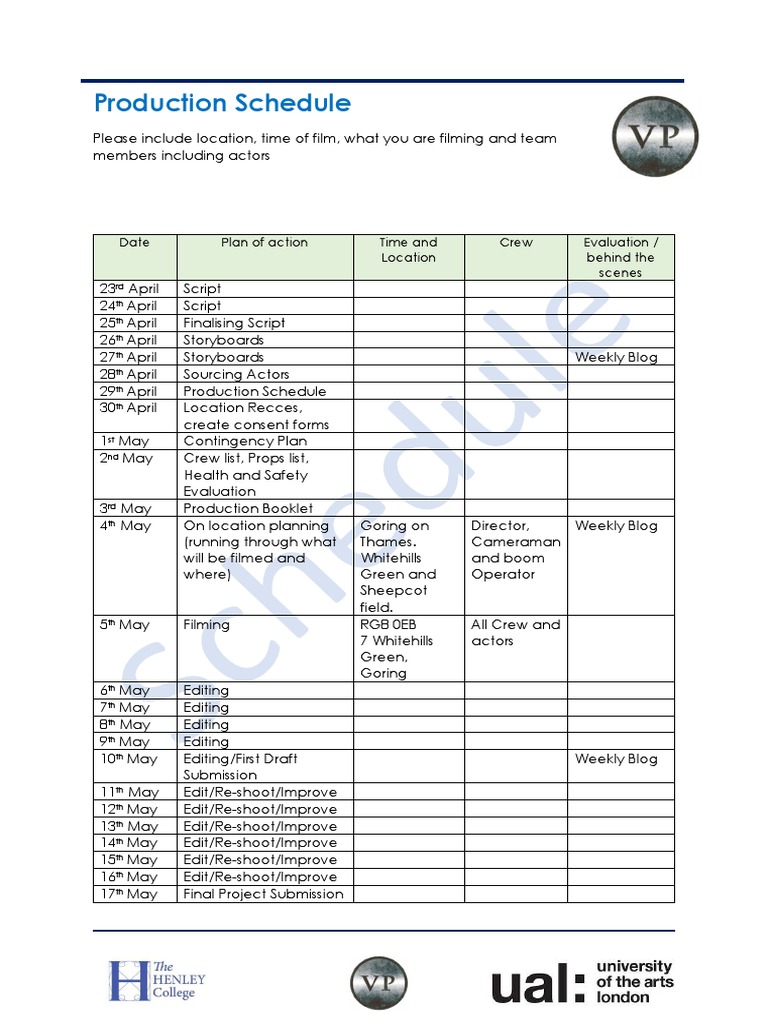 Production Schedule | PDF