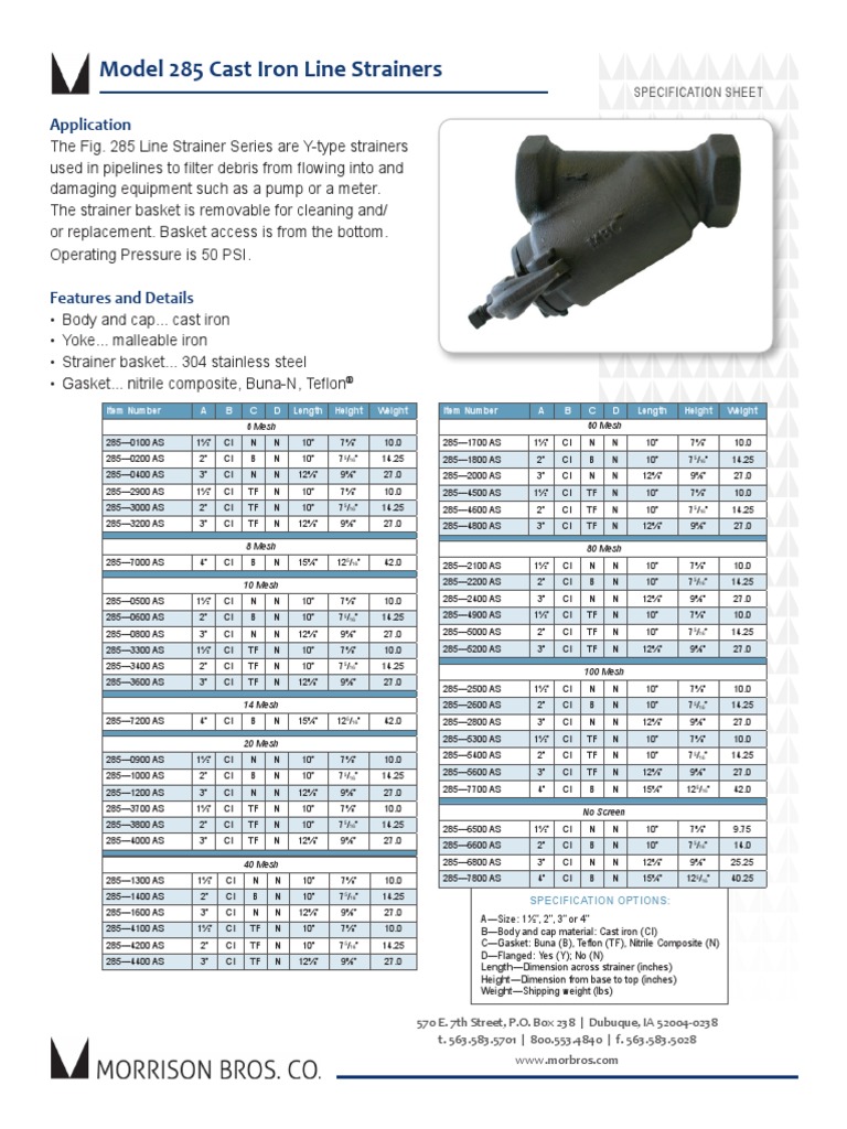 Model 285 Cast Iron Line Strainers: Application | PDF | Building ...