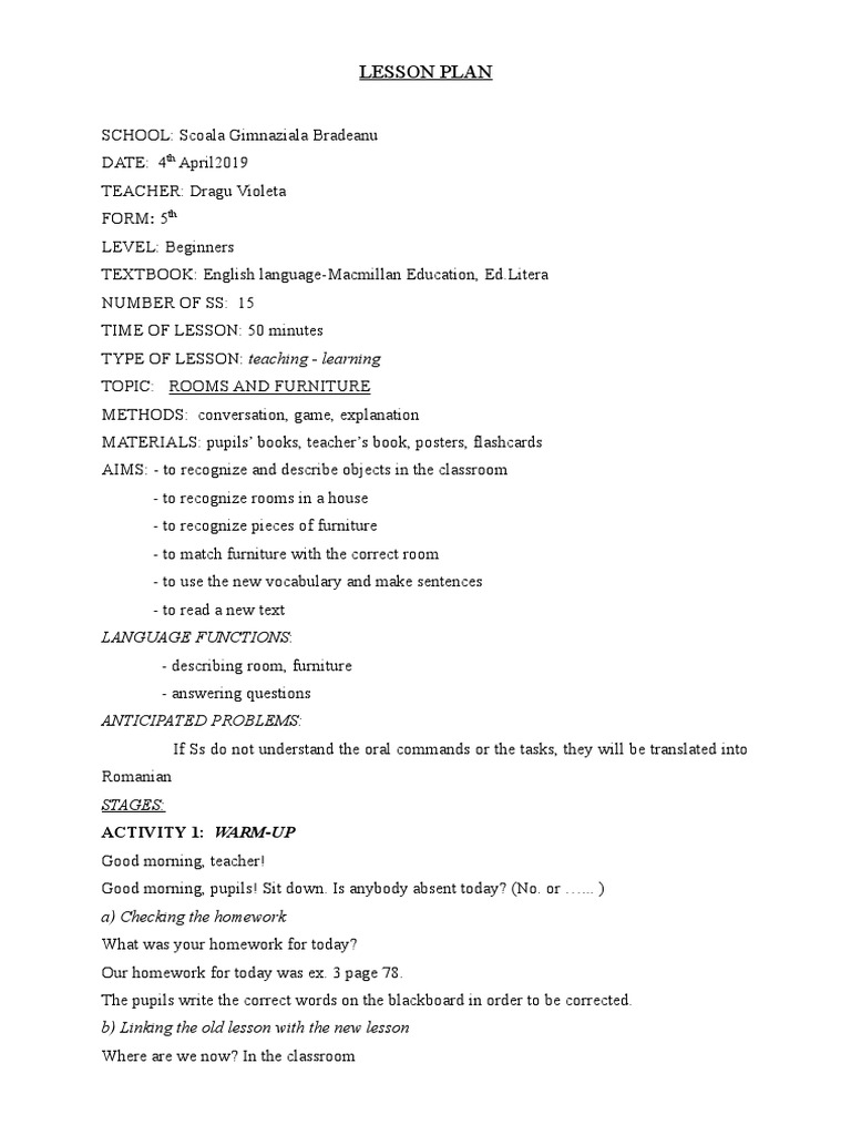 Lesson Plan: Language Functions | PDF | Classroom | English Language
