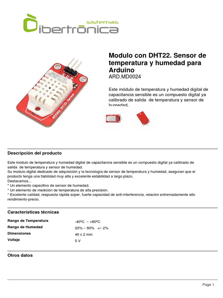 Sensor DHT22: Temp. y Humedad Arduino | PDF