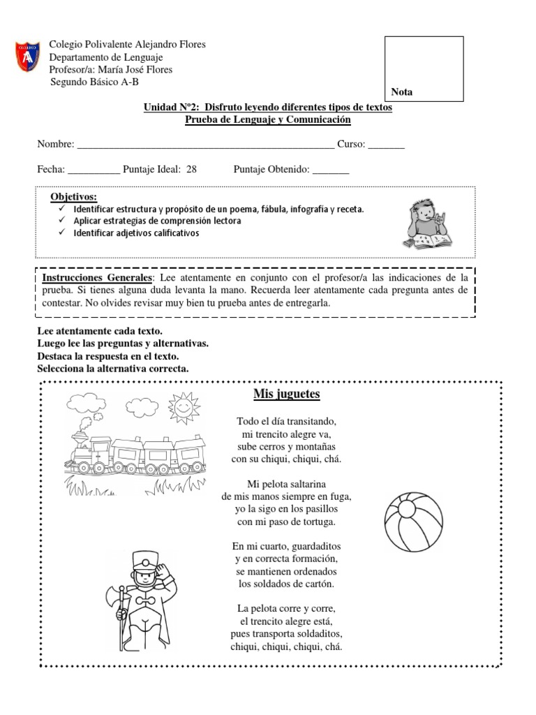 Evaluación Unidad 2 Lenguaje Segundo Básico A-B | PDF | Información ...