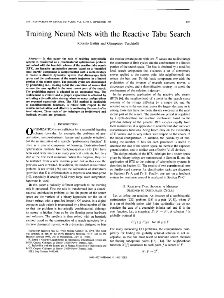 Training Neural Nets With The Reactive Tabu Search by Roberto Battiti and Giampietro Tecchiolli ...