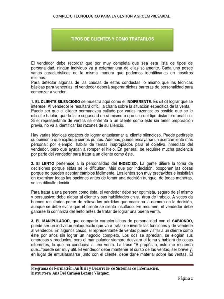 Tipos de Clientes y Estrategias de Venta | PDF | Cliente | Ciencia ...