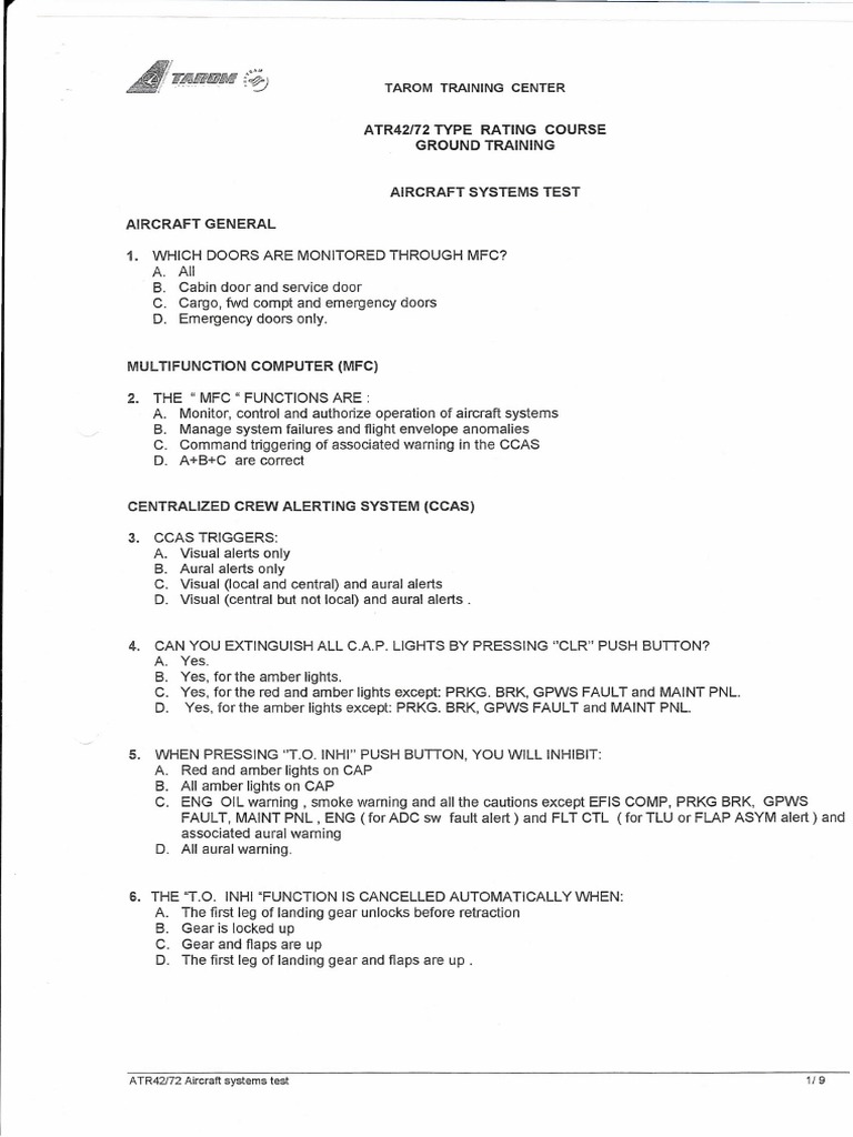 ATR 72 Aircraft Systems Training | PDF | Landing Gear | Airspeed