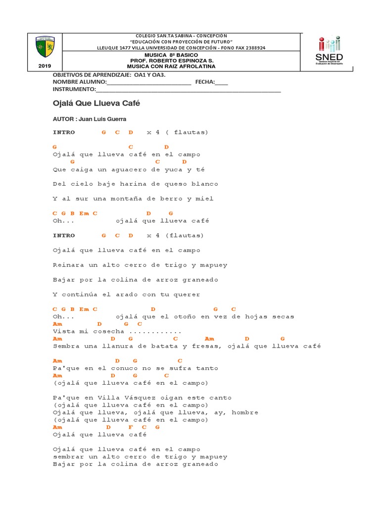 Ojalá que llueva café: Letra y Acordes | PDF | Coro | Las artes escénicas