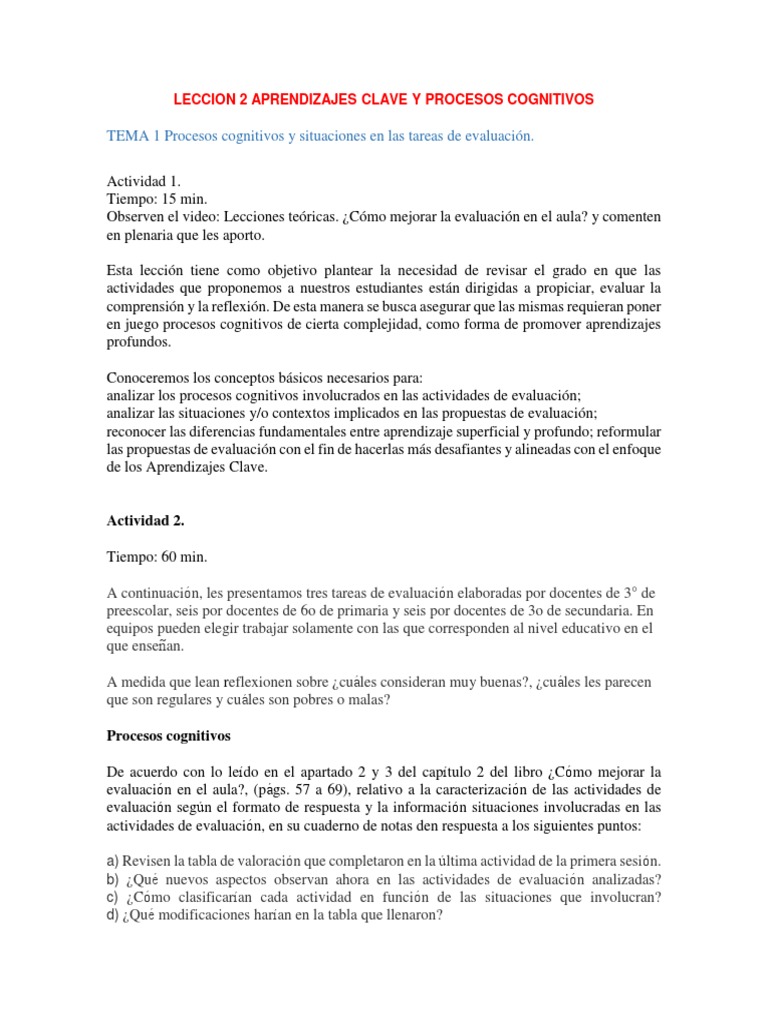 Leccion 2 Como Mejorar La Evaluacion en El Aula Aprendizajes Clave y ...