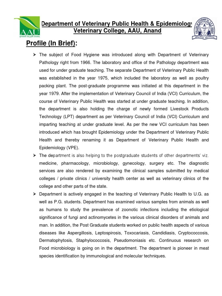 Profile (In Brief) :: Department of Veterinary Public Health ...