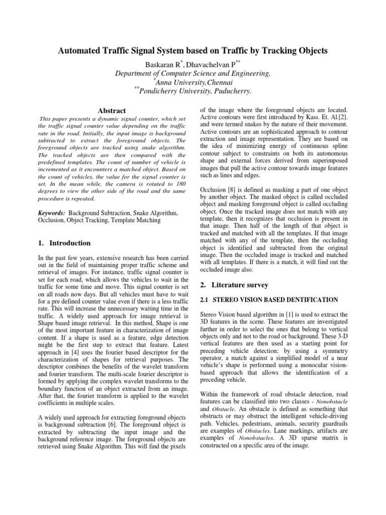 Automated traffic signals using object tracking | PDF | Computer Vision ...