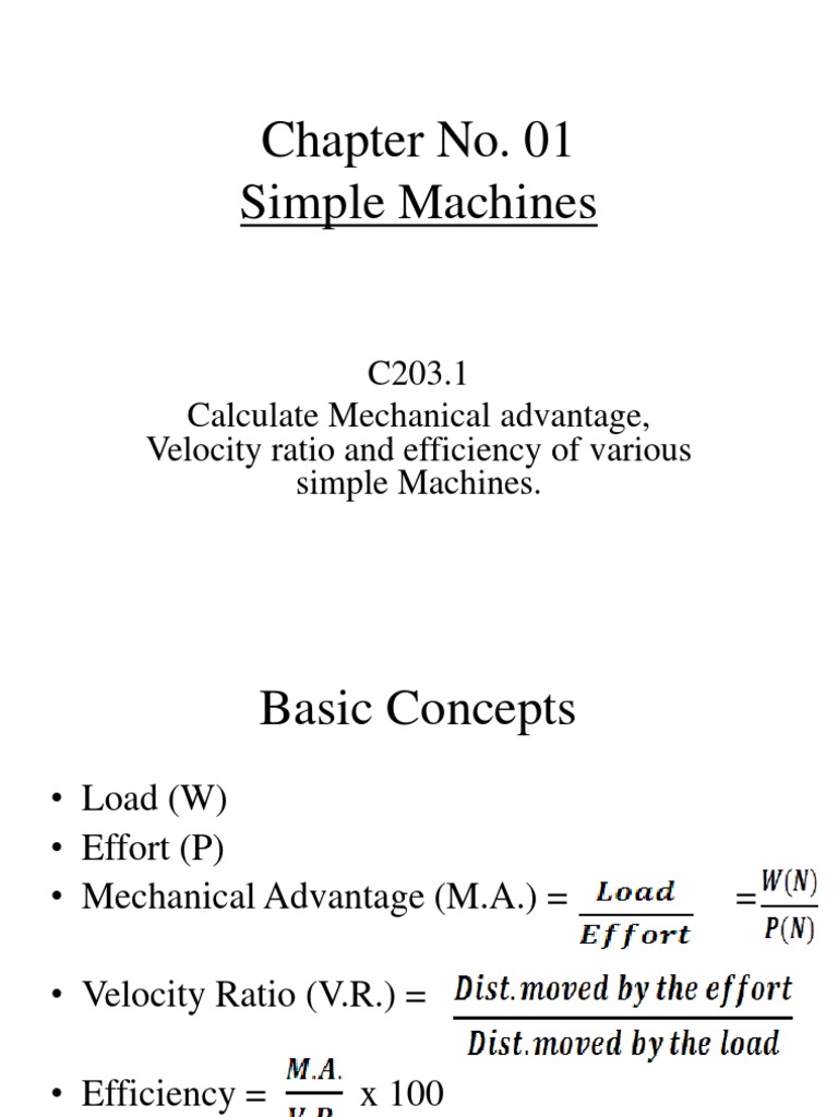 Understanding Simple Machines: MA, VR, Efficiency | PDF