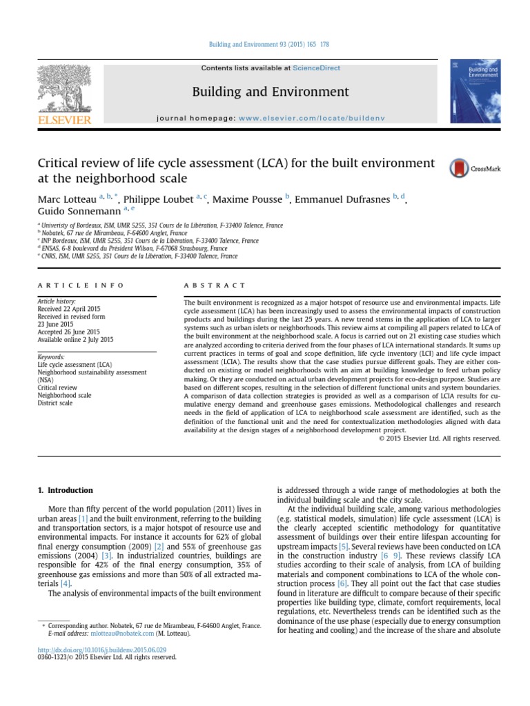 Critical Review of Life Cycle Assessment LCA For The Built Environment ...