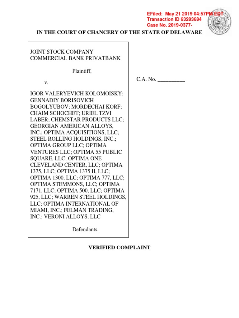 5-21-19 Verified Complaint (File-Stamped) (00607747xACD46) | PDF ...