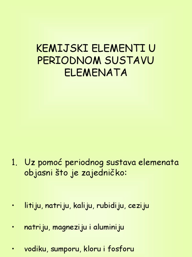 Kemijski Elementi U Periodnom Sustavu Elemenata | PDF