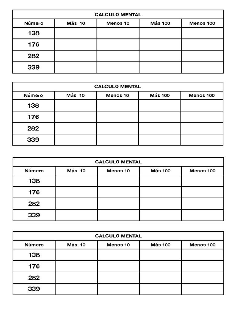 Ejercicios de Cálculo Mental Primaria | PDF