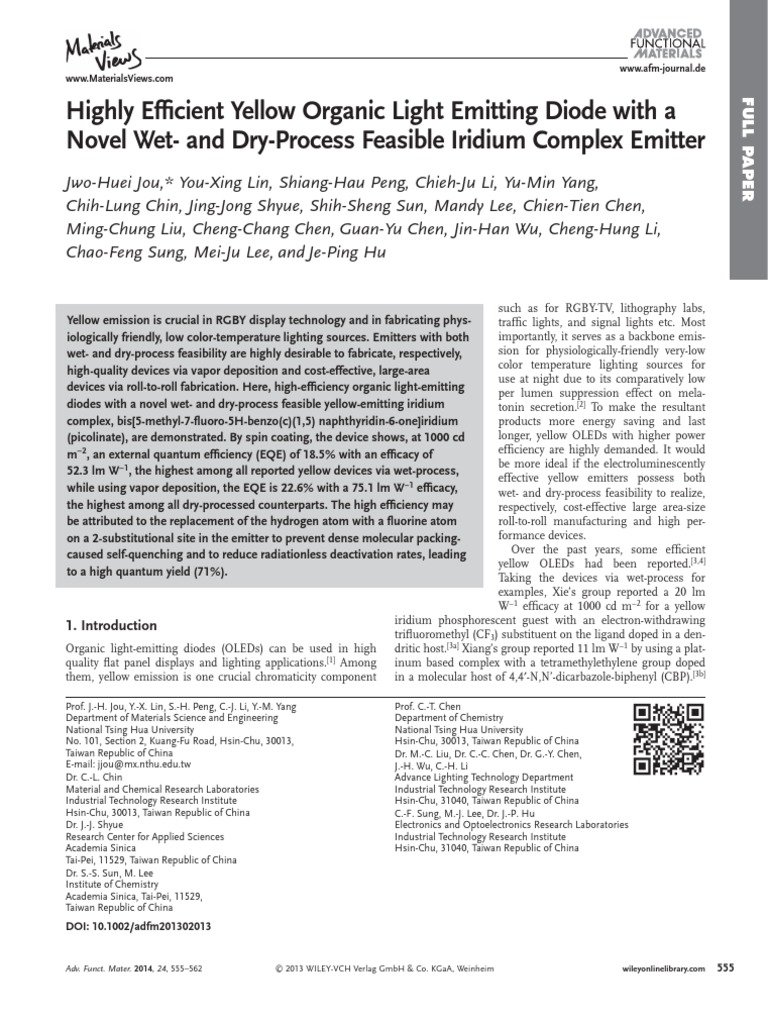 Jou Et Al-2014-Advanced Functional Materials | PDF | Oled | Chemistry
