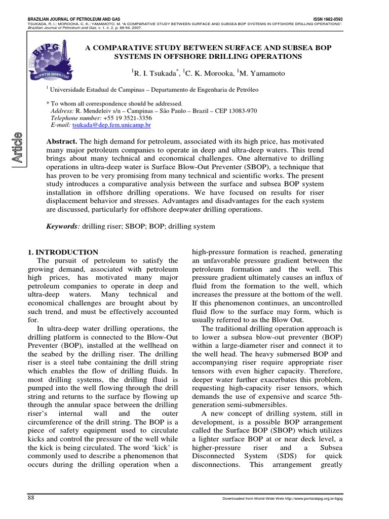 A Comparative Study Between Surface and Subsea Bop Systems in Offshore Drilling Operations | PDF ...